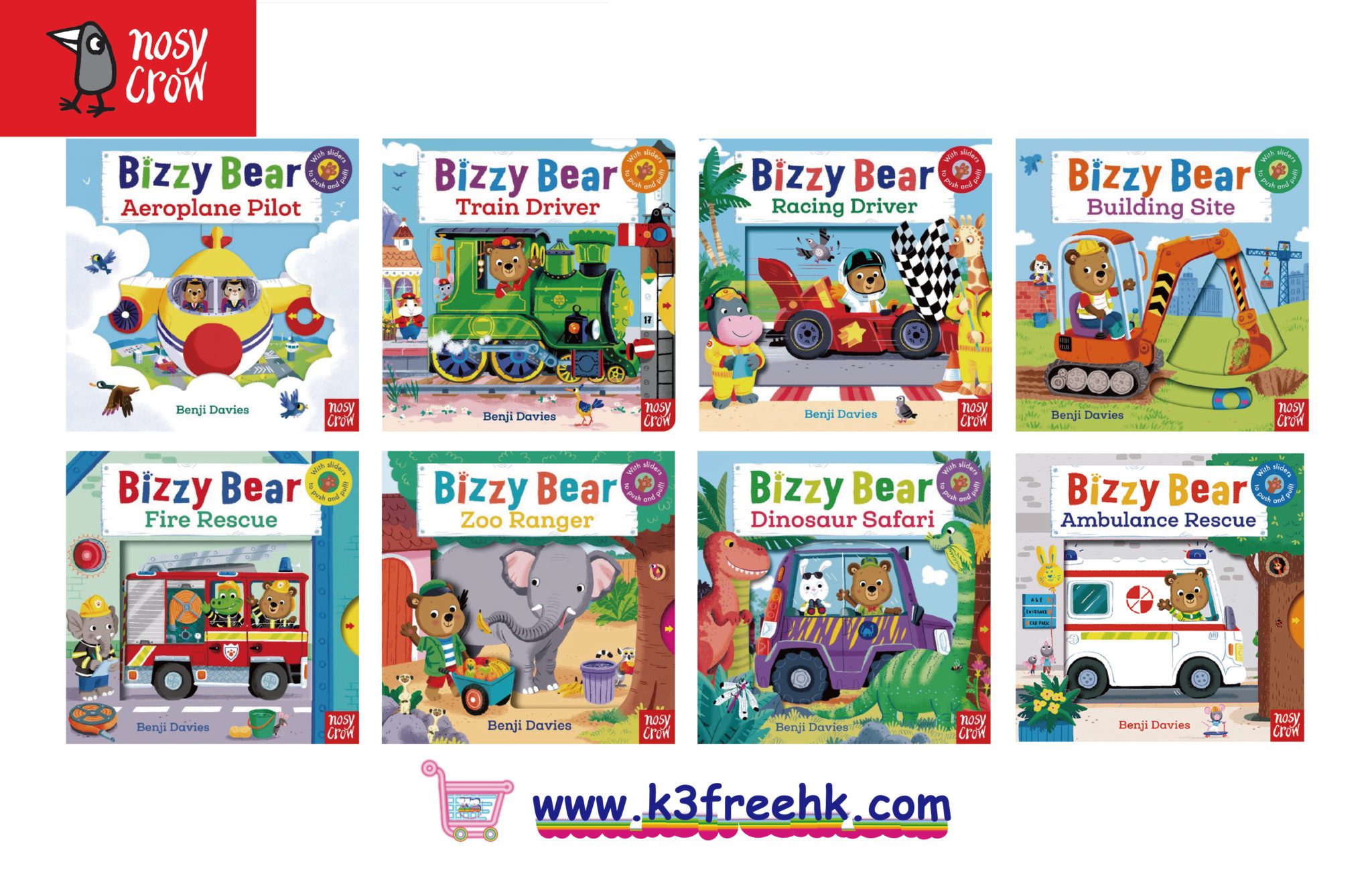 NOSY CROW BIZZY BEAR BOOK SET WITH SLIDERS TO PUSH AND PULL ( 8 BOOKS )